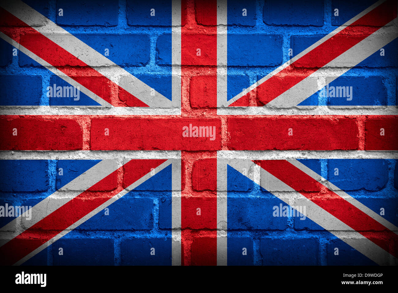 United Kingdom flag or Great Britain banner on brick wall background ...