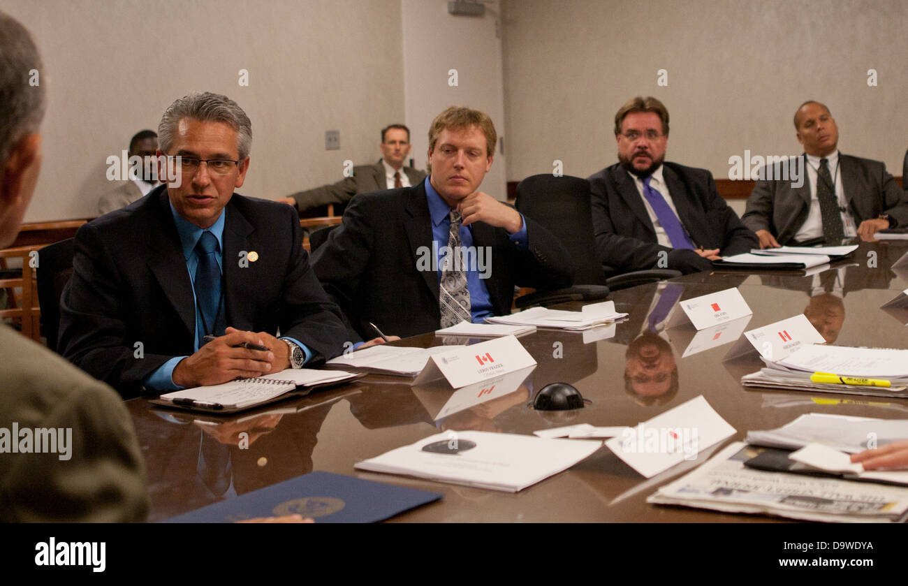 This photo shows a meeting between the U.S. Customs and Border ...