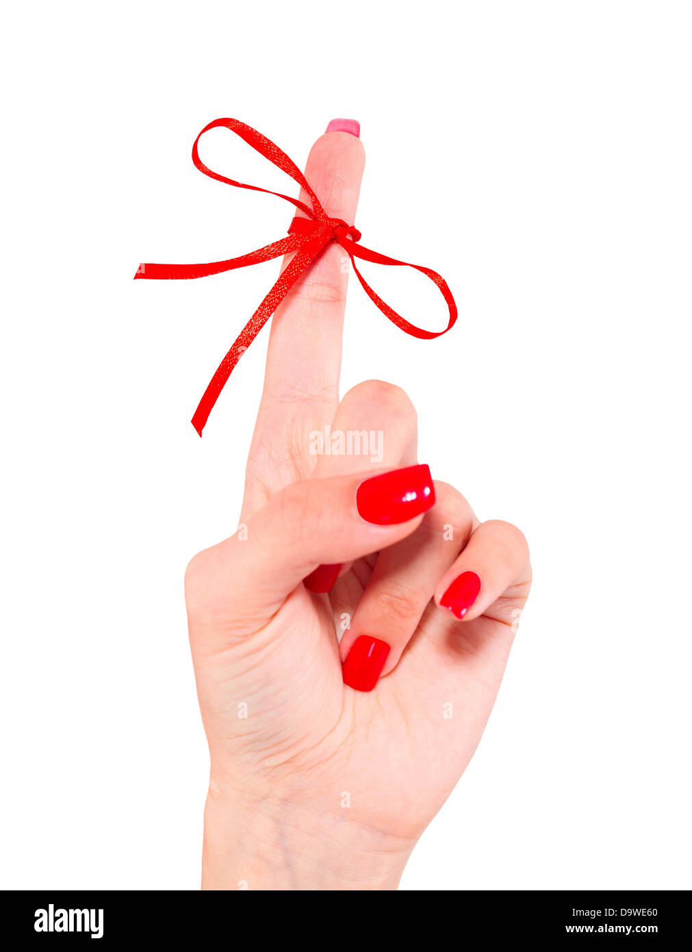 Woman's hand with red ribbon on your finger, concepts sclerosis Stock ...