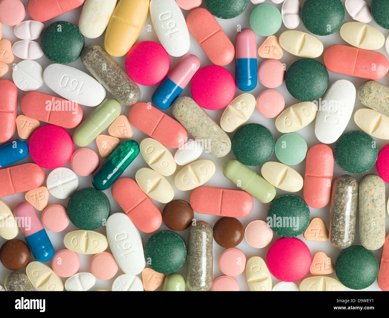 Close up of a group of various kind of drugs in diverse forms and ...