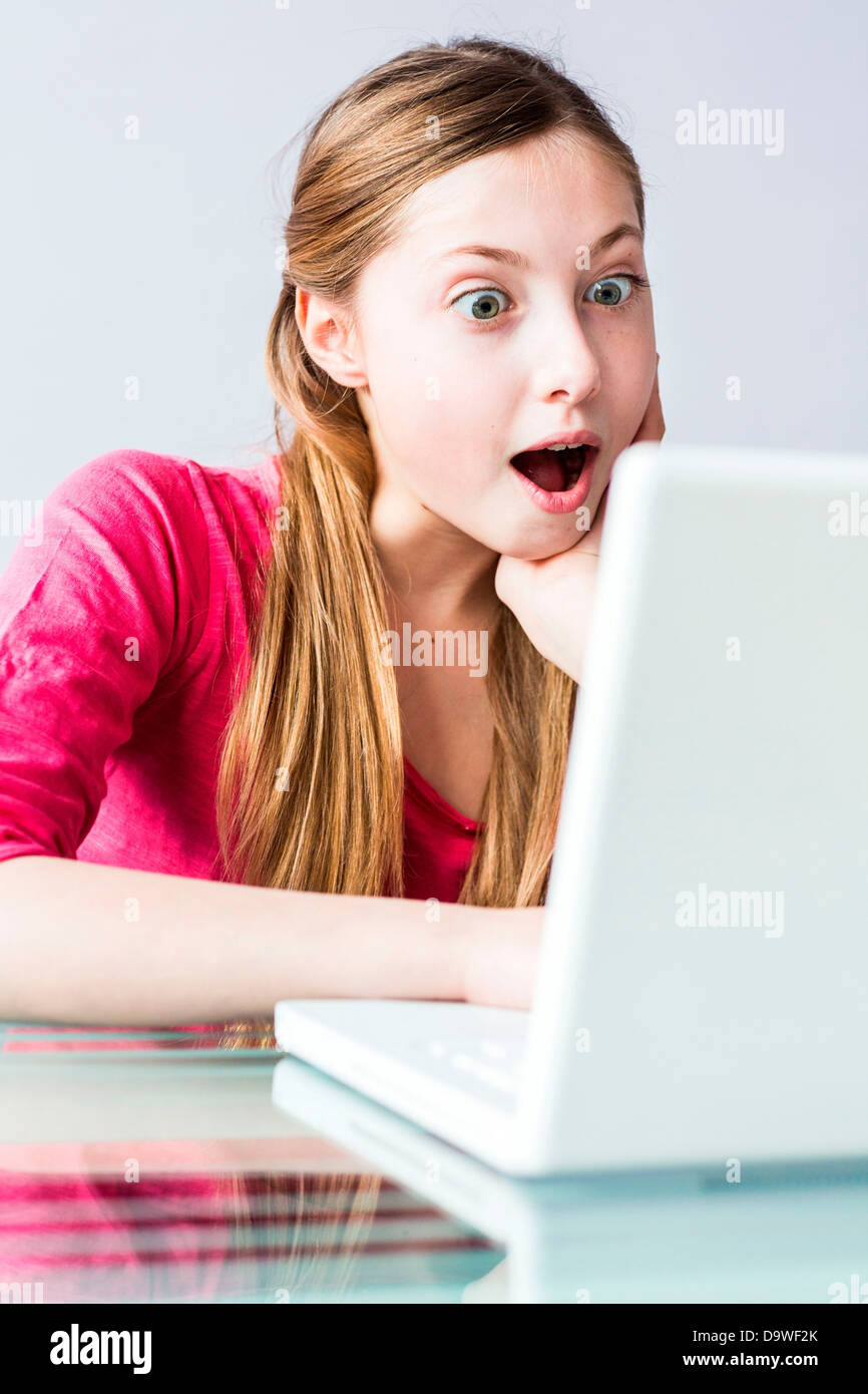 13-year-old teenage girl using laptop computer Stock Photo - Alamy