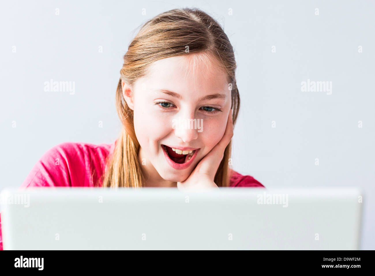 13-year-old teenage girl using laptop computer Stock Photo - Alamy