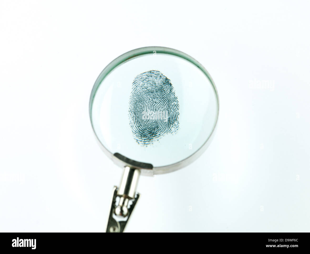 top view of a fingerprint viewed through a magnifying glass, against a ...