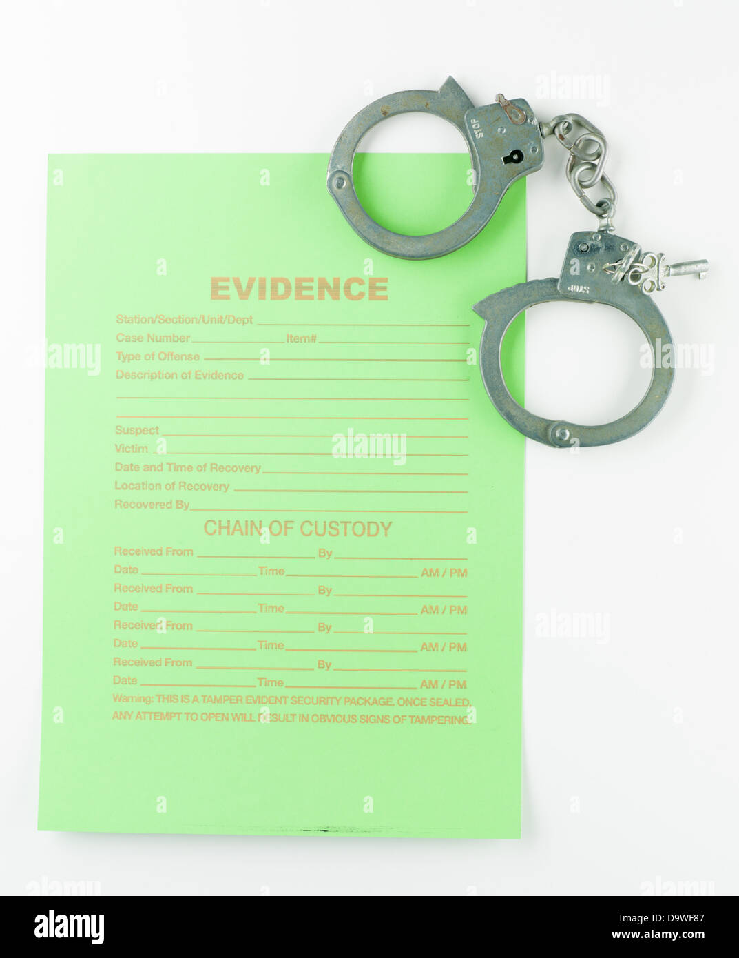 aerial view of a green unfilled form with the title evidence and a pair ...