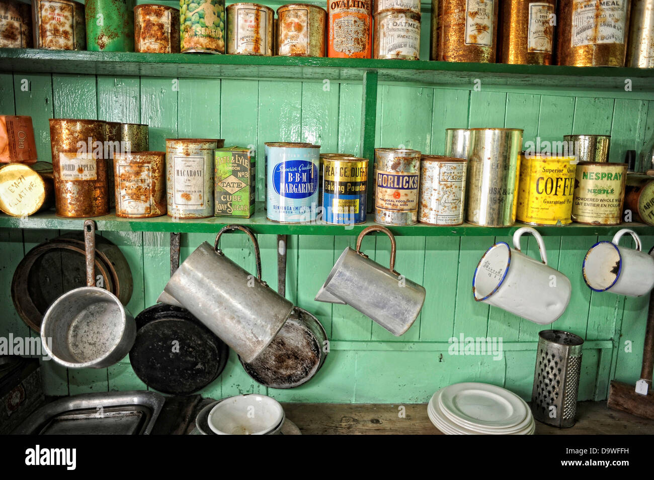 Antarctica, Port Lockroy, Old food cans and cooking utensils Stock ...