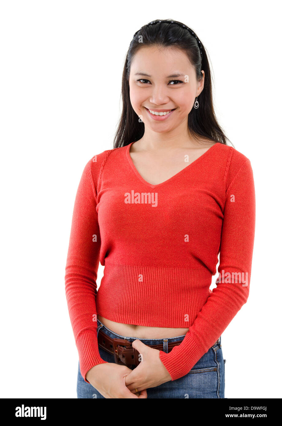 Asian woman portrait in casual wear, standing isolated over white ...