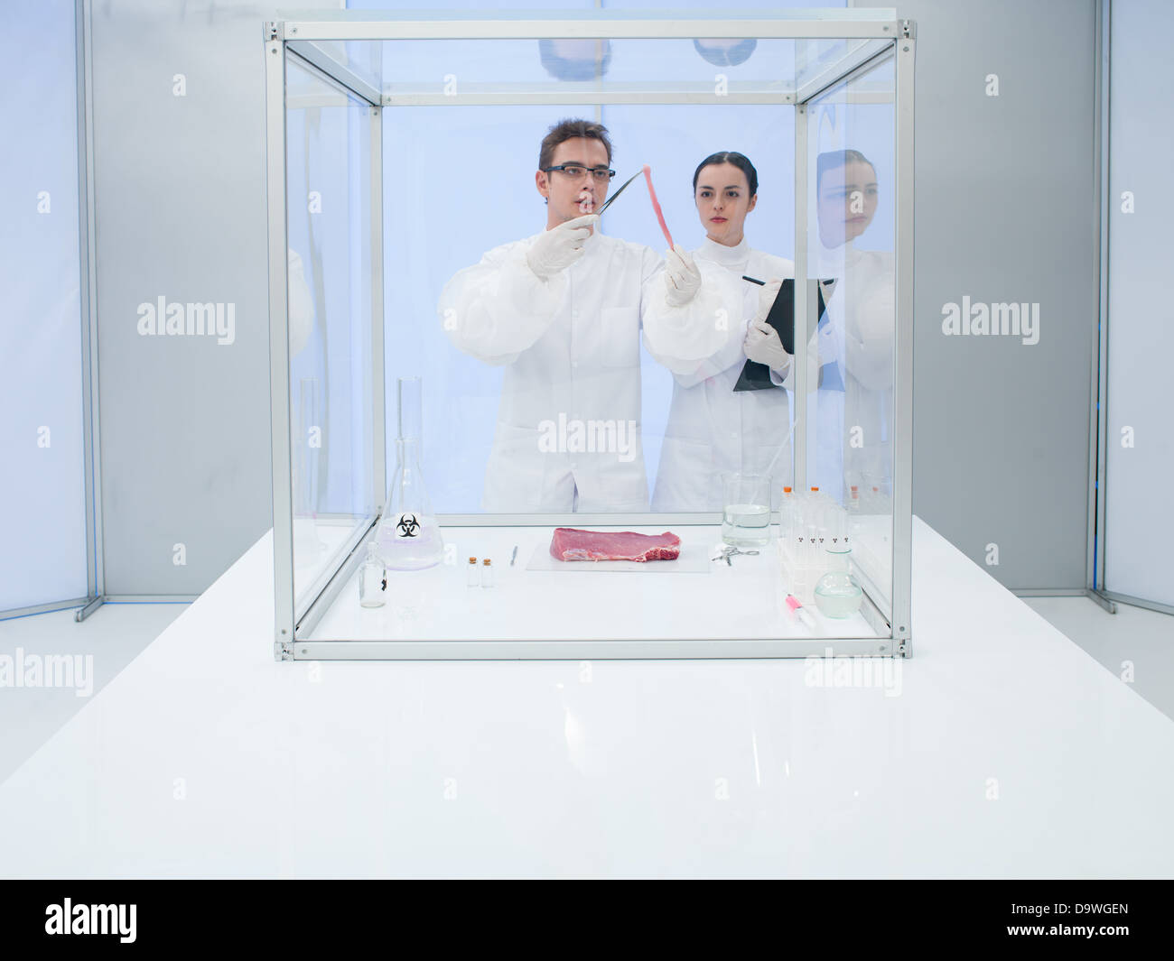 Image of a male and female scientist wearing protective suits ...