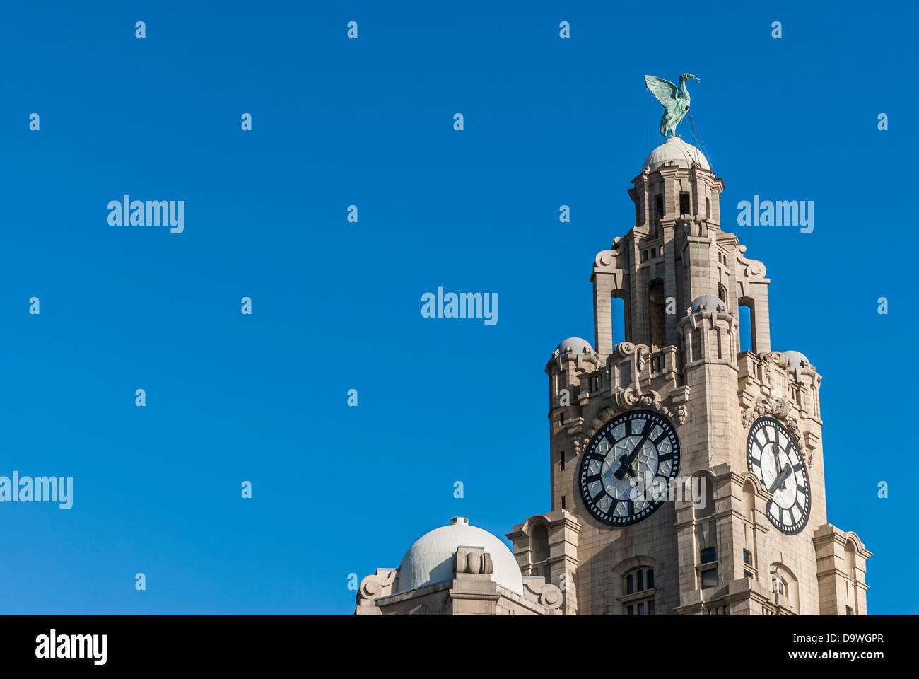 A close view of the clock tower of the liver building, Liverpool Stock ...