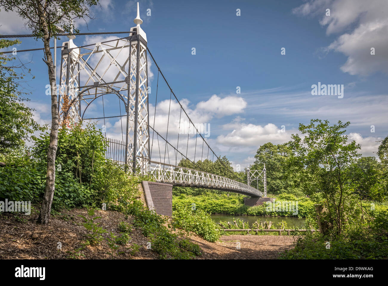 The Howley suspension bridge over the river Mersey between Howley and ...