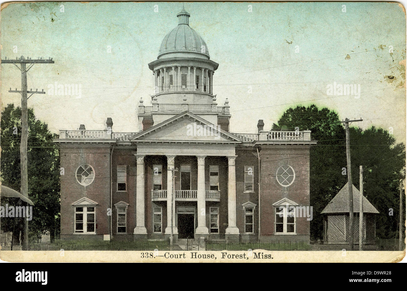 This image of a courthouse in Forest, Mississippi, is a historical ...