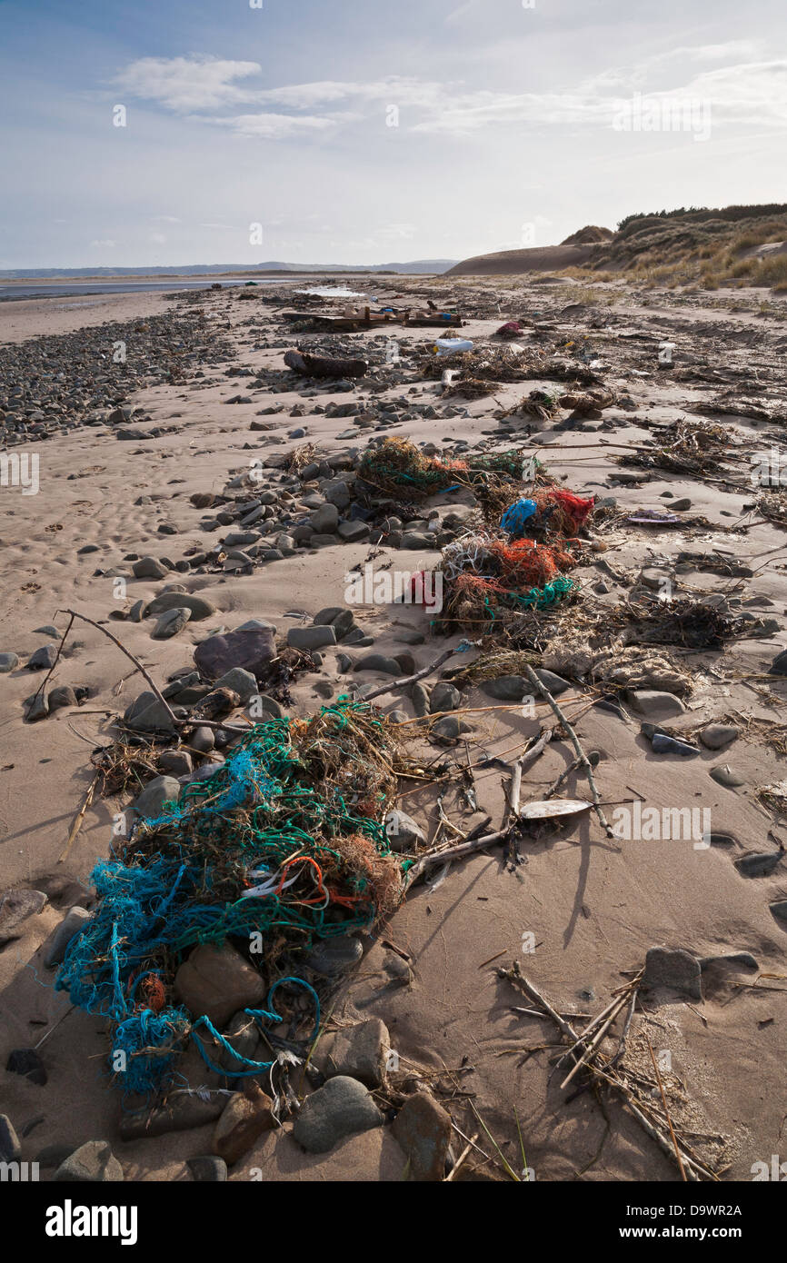 Fishing debris and other detritus washed up at Whiteford Point beach ...