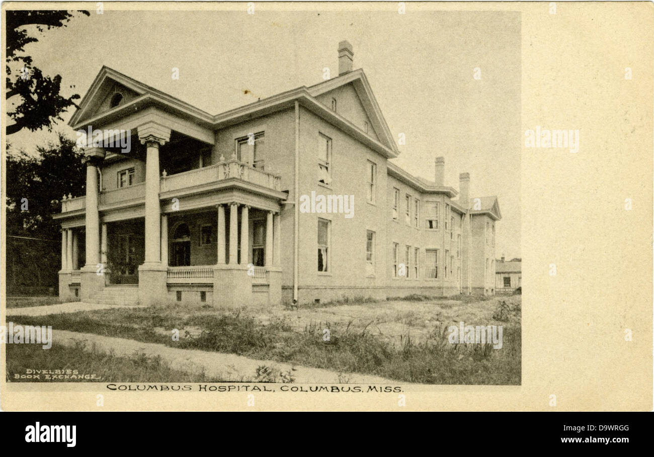 A historical postcard of Columbus Hospital in Columbus, Mississippi ...
