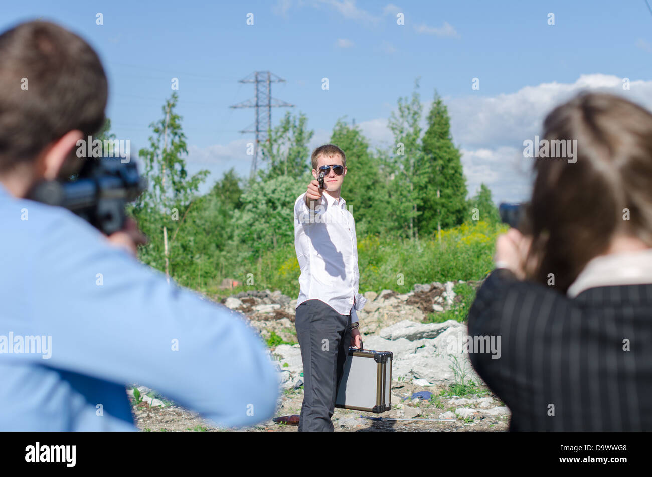 Two FBI agents conduct arrest of an offender with the gun Stock Photo ...