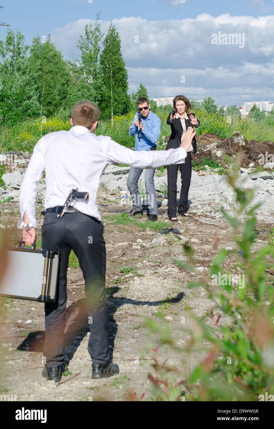 Two FBI agents conduct arrest of an offender with the gun Stock Photo ...