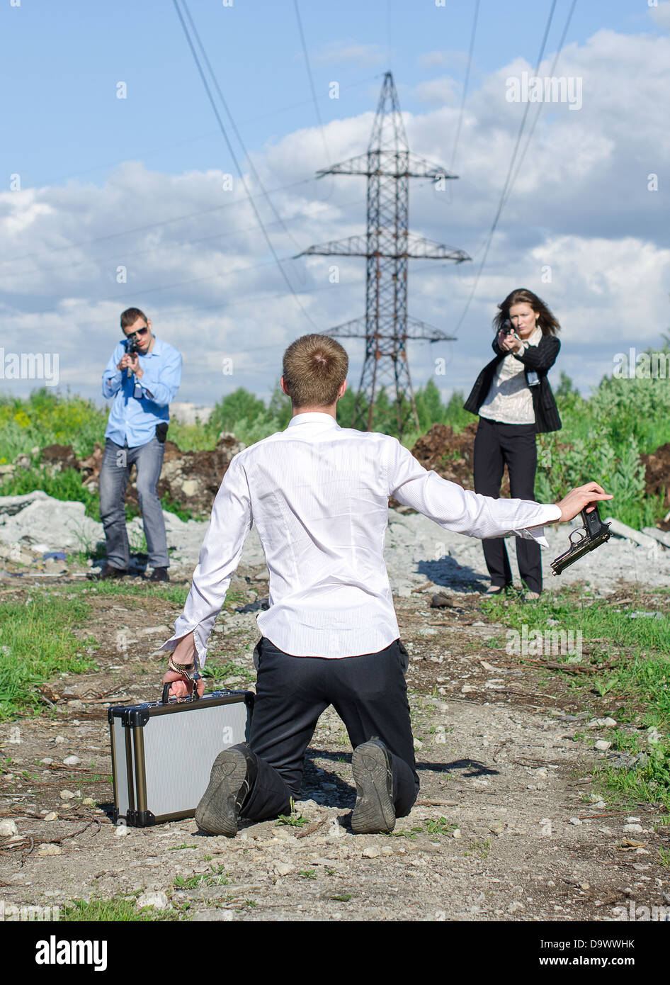 Two FBI agents conduct arrest of an offender with the gun Stock Photo ...