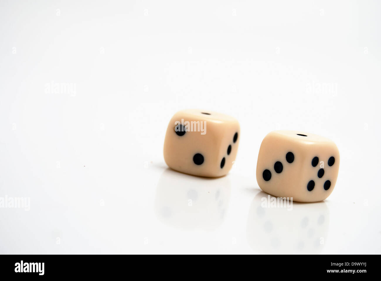 Two dice isolated on white with a reflection Stock Photo - Alamy