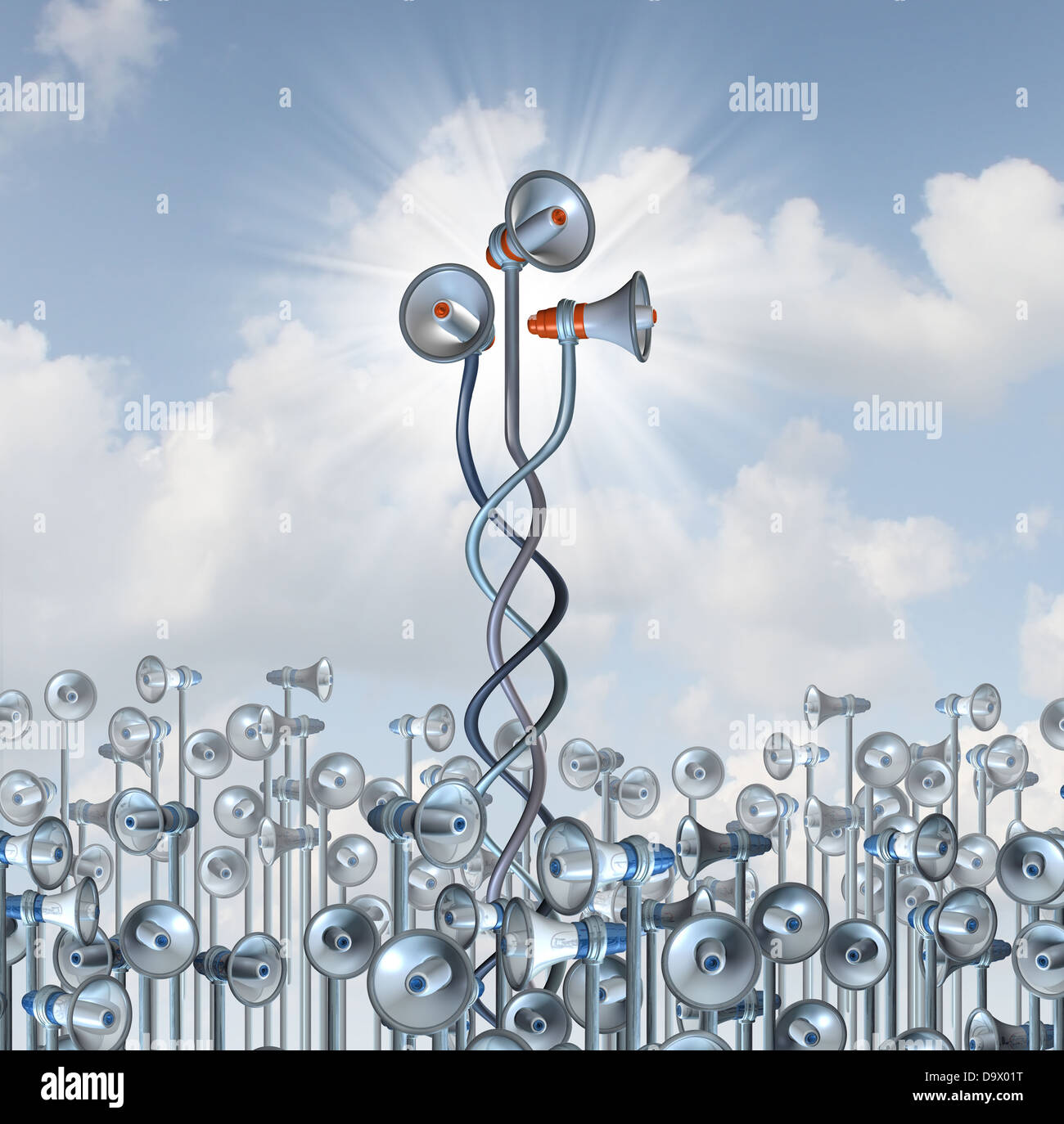 Group marketing communication concept with a community of megaphones ...
