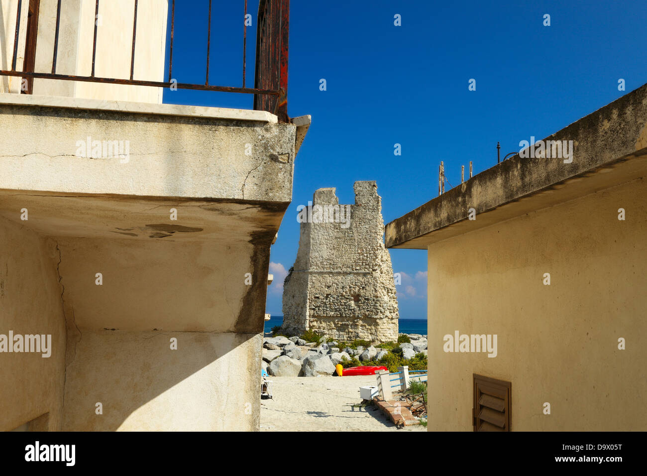 Briatico marina, house and Norman Tower, Calabria,Italy Stock Photo - Alamy