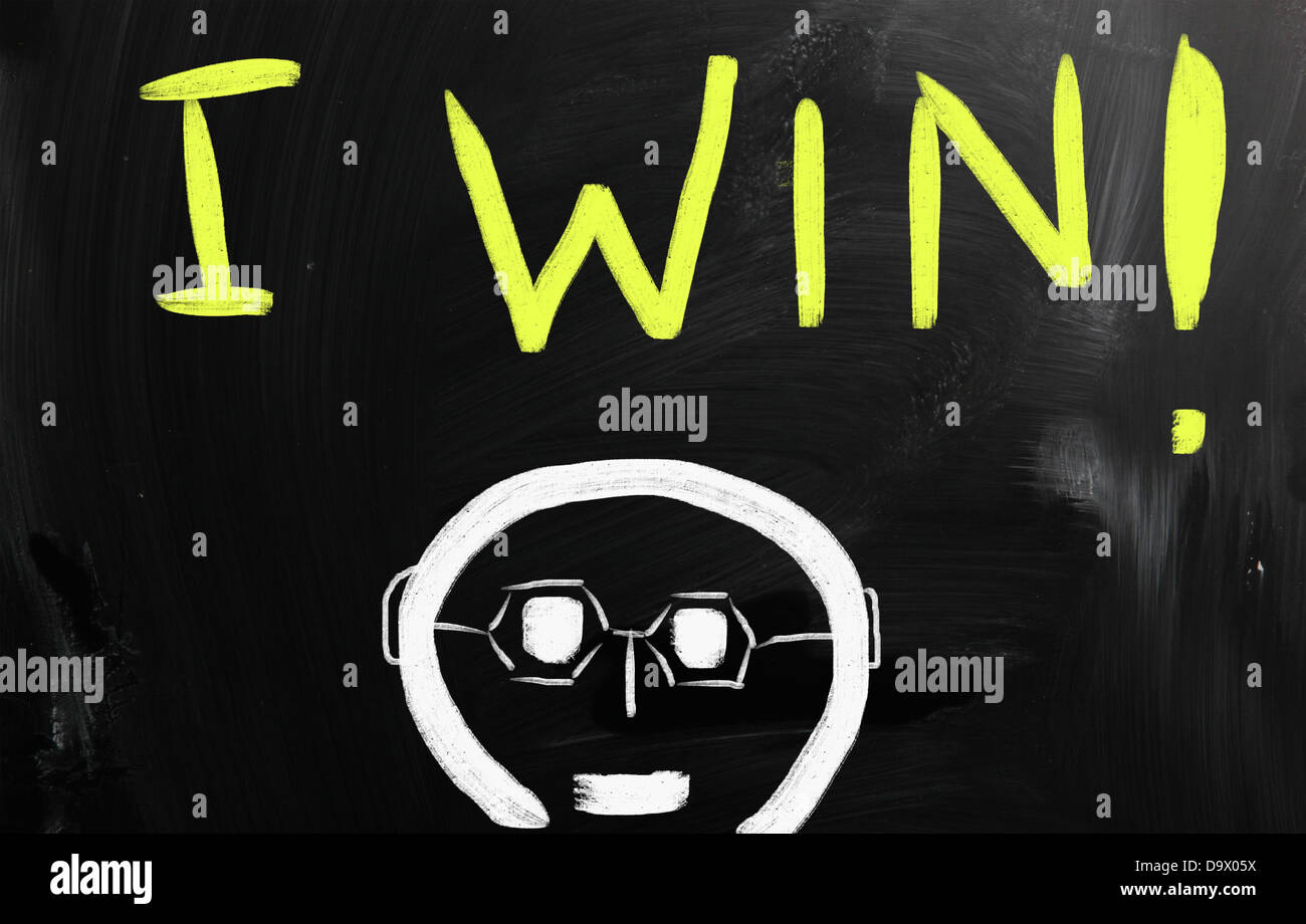 Win handwritten with white chalk on a blackboard Stock Photo - Alamy