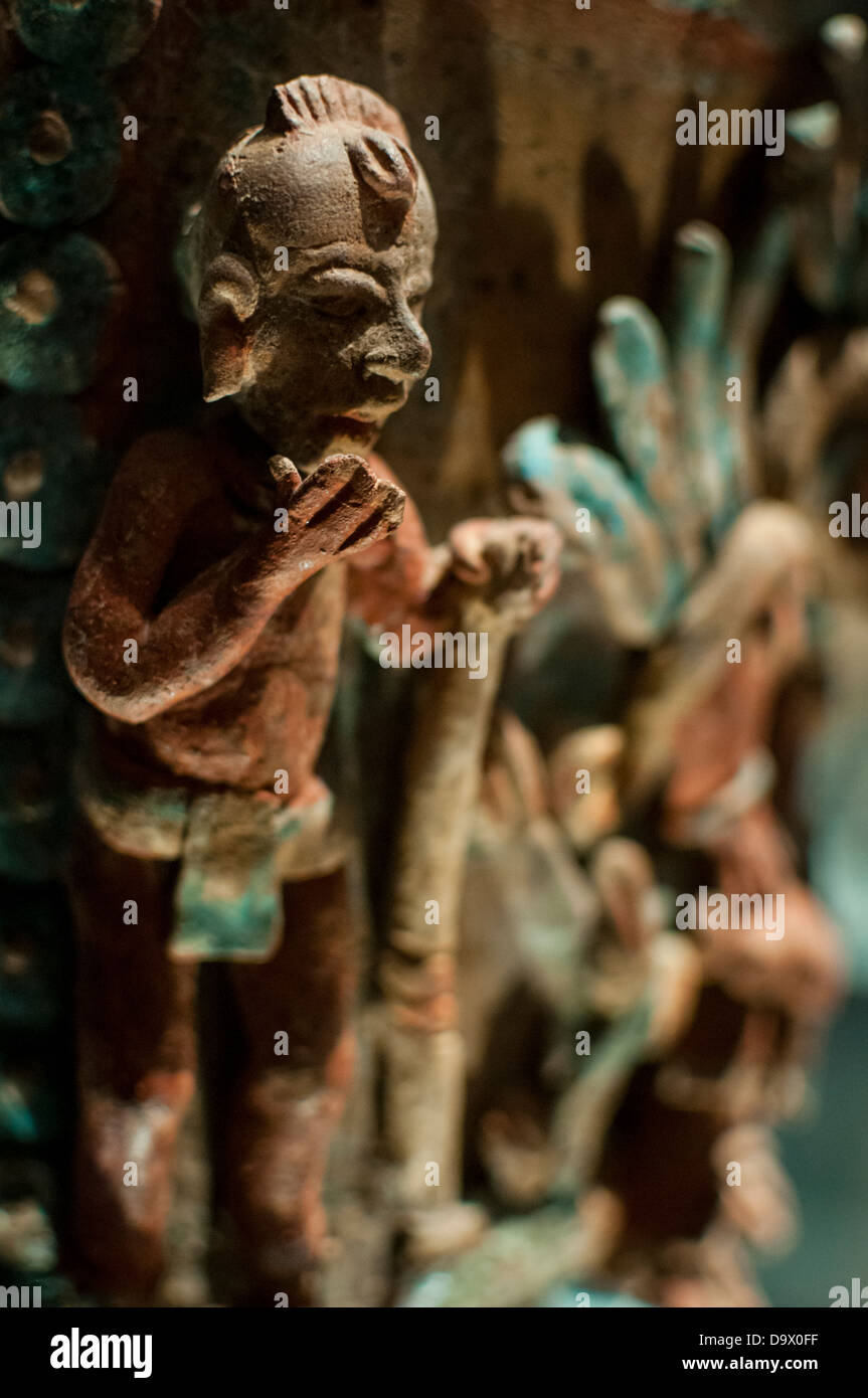 Olmec prehispanic god sculpture attached to a clay pot, found in ...