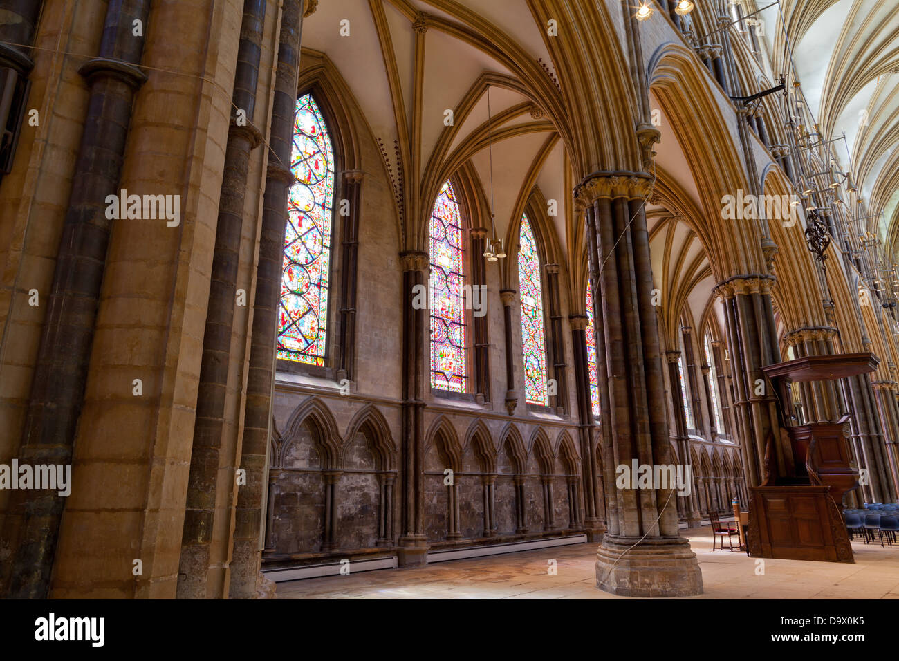 Lincoln - Stained glass window caustics on the south side of the nave ...