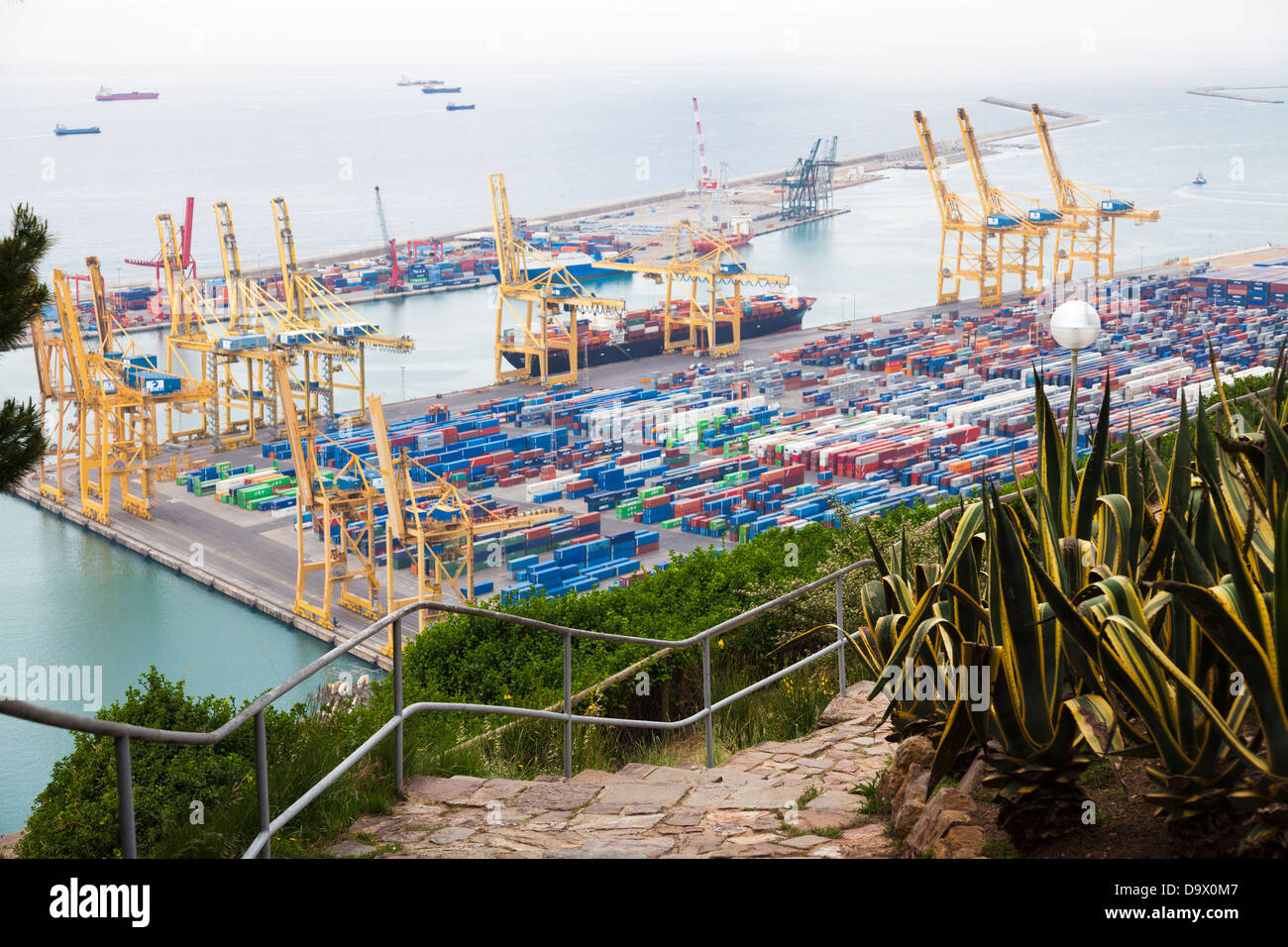 Barcelona container port dockyard form Montjuic Castle Stock Photo - Alamy