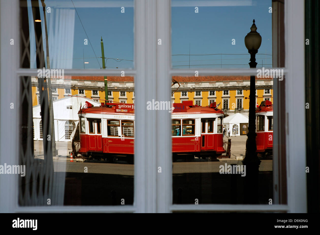 Lisbon city Portugal red tram old electric car Stock Photo - Alamy