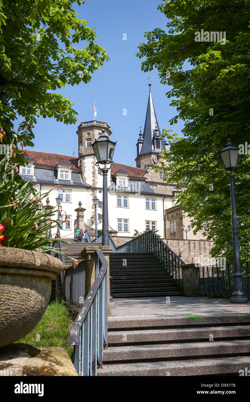 Steps leading to the town center of picturesque Ohringen, Germany ...
