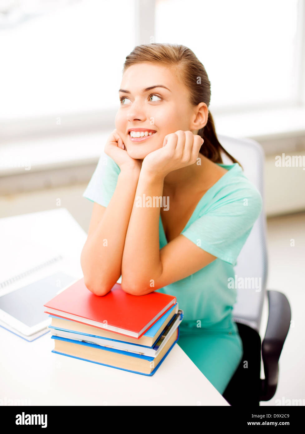 happy smiling student girl with books Stock Photo - Alamy