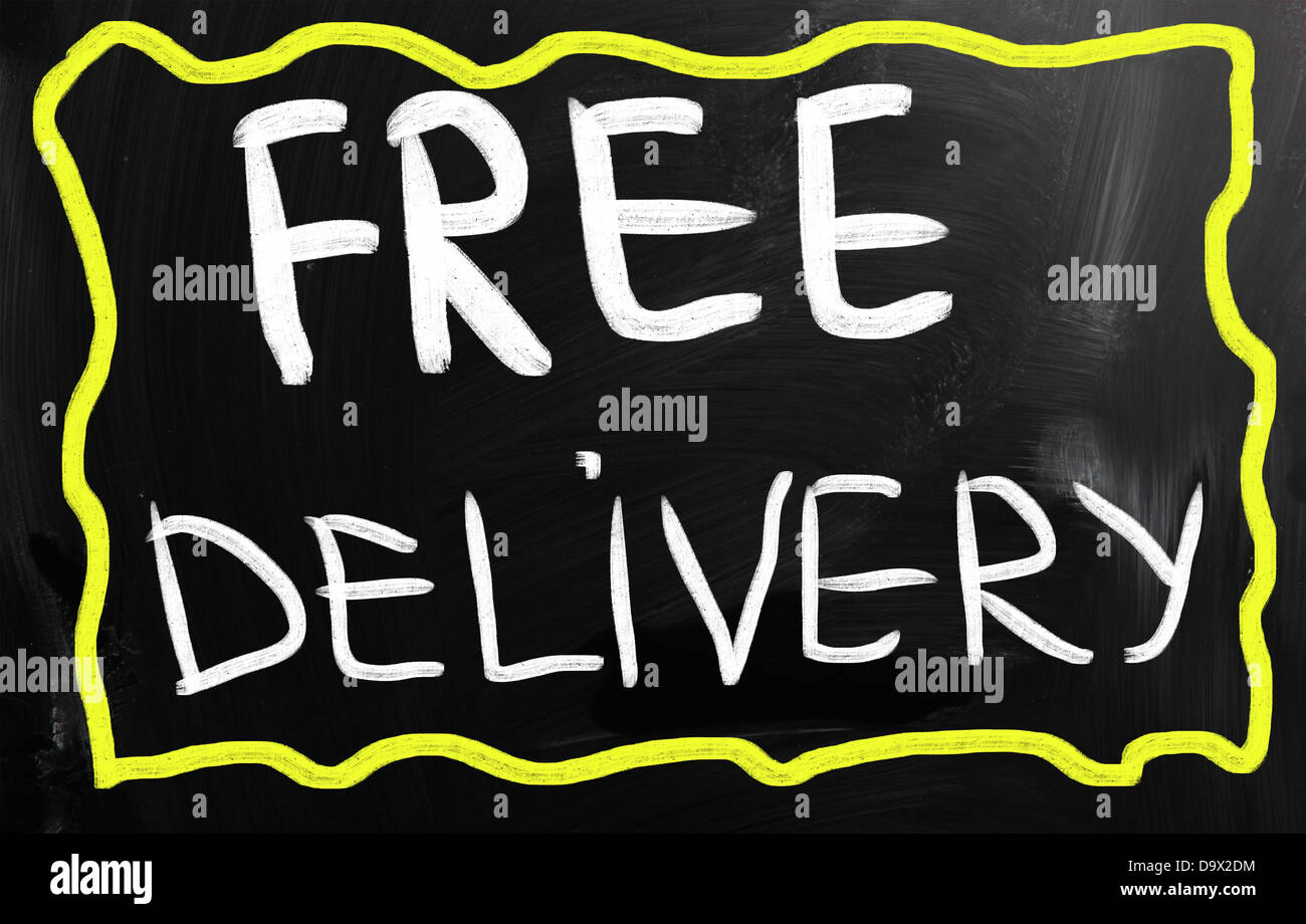 Free delivery handwritten with white chalk on a blackboard Stock Photo ...