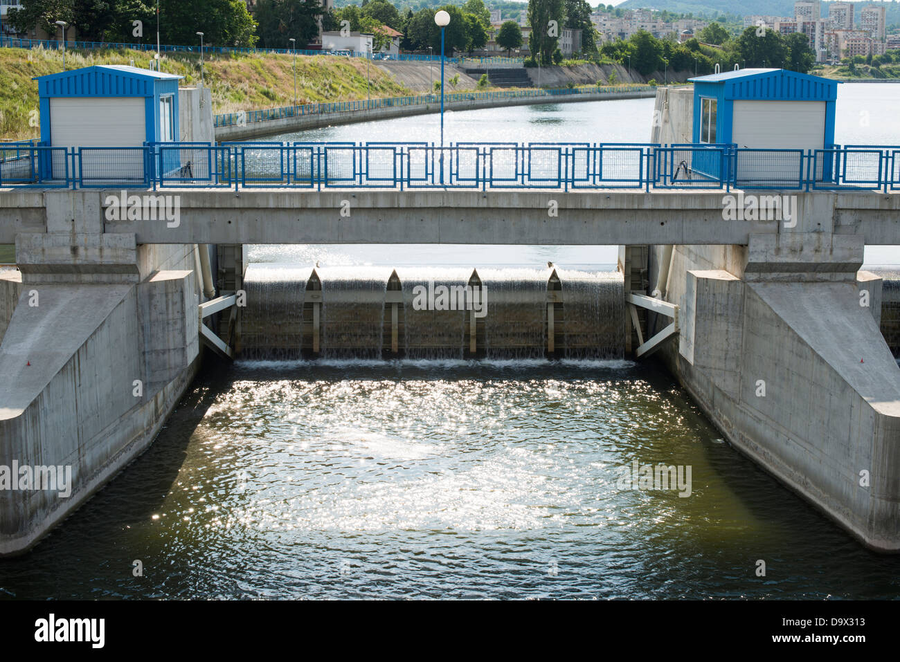 Hydroelectric power station. Blue colors. Falling water Stock Photo - Alamy