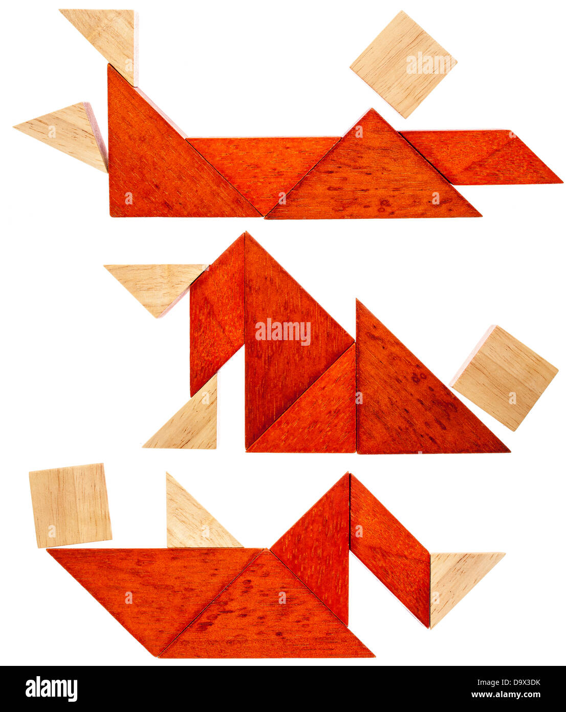 three abstract figures lying down and resting built from seven tangram ...