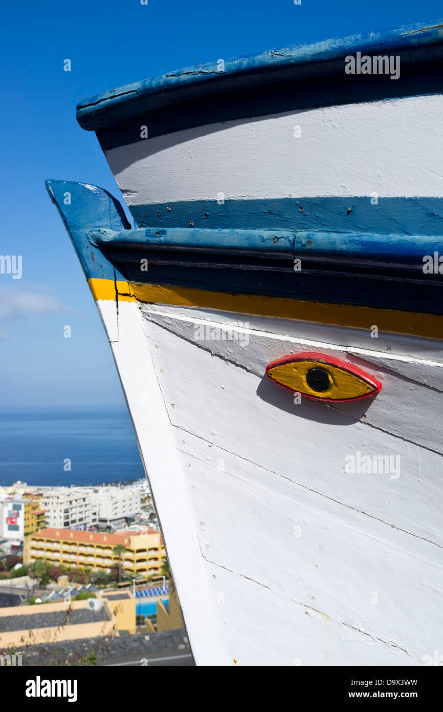 Old fishing boat on display at the Mirador de archipenque overlooking ...