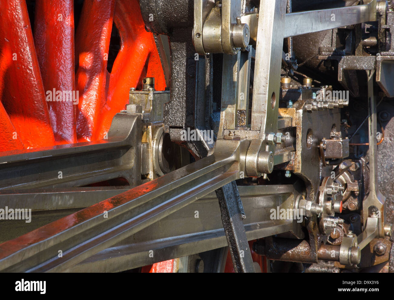 detail of driving rod mechanism on old steam locomotive Stock Photo - Alamy