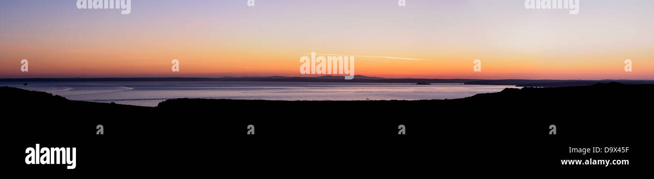Panorama image of the Welsh coast just before sunrise, seen from Skomer ...