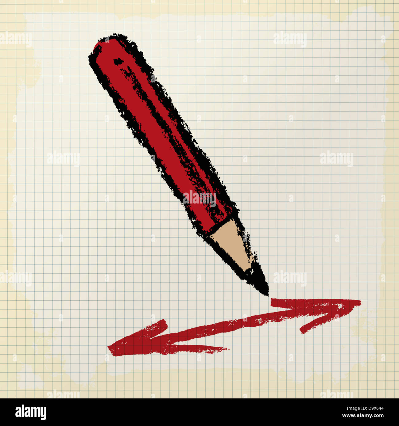 Pencil drawing double arrow on squared paper Stock Photo - Alamy