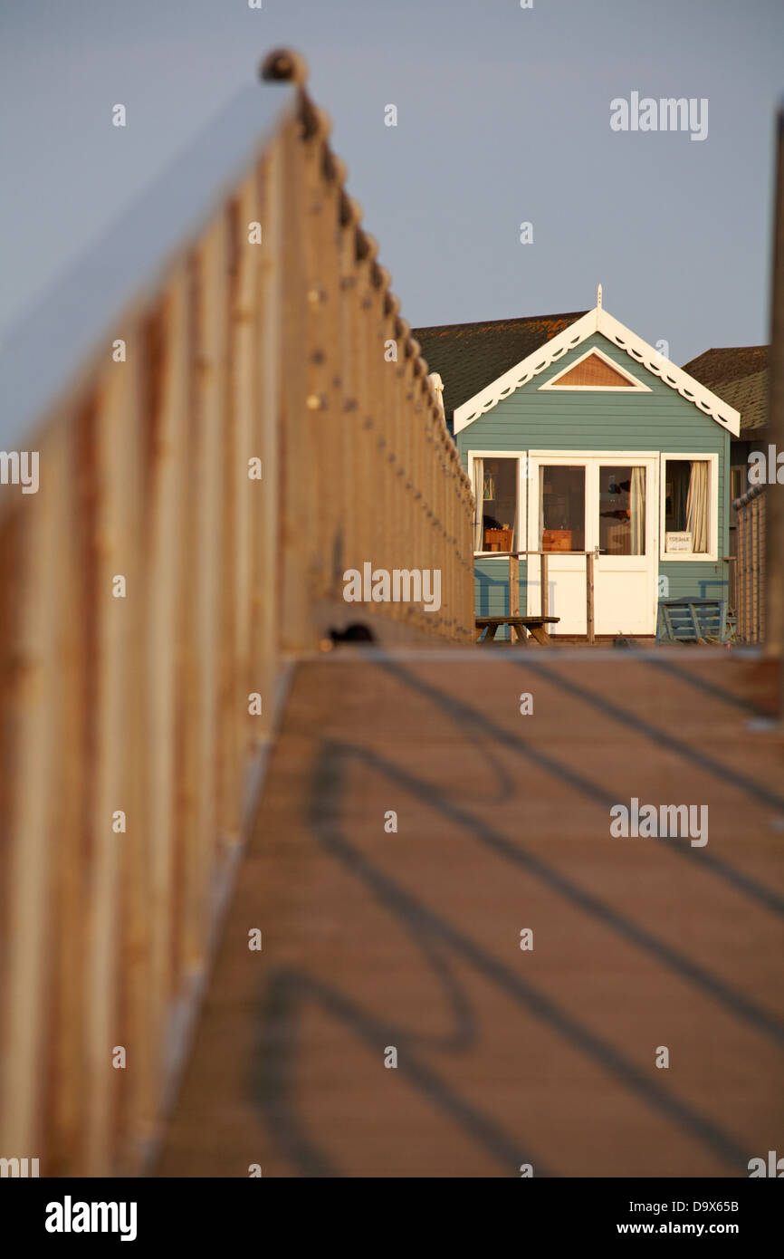 looking along jetty at beach hut for sale at Hengistbury Head, Dorset ...