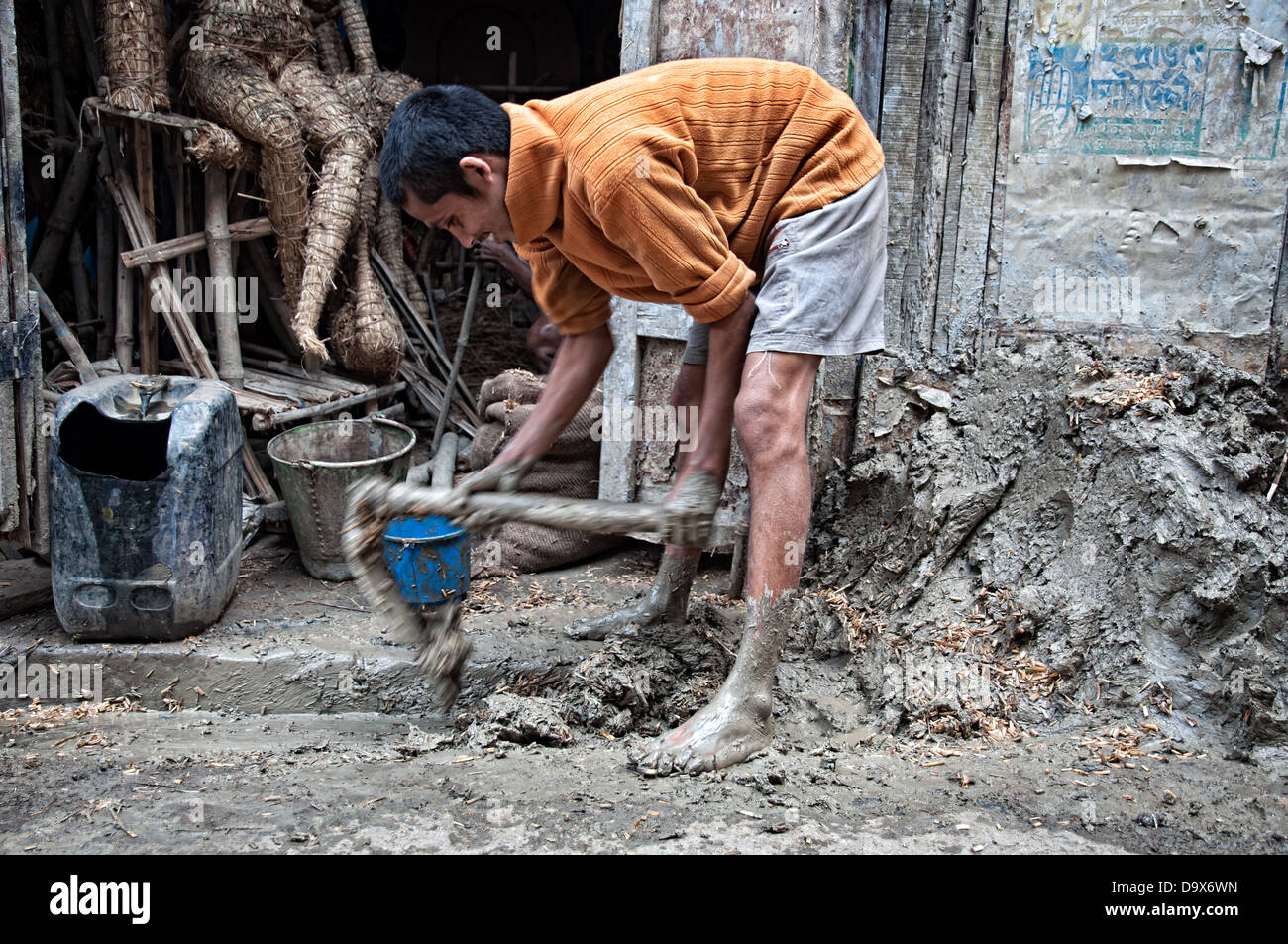 Man working in a workshop in Kumartuli district, Calcutta, West Bengal ...