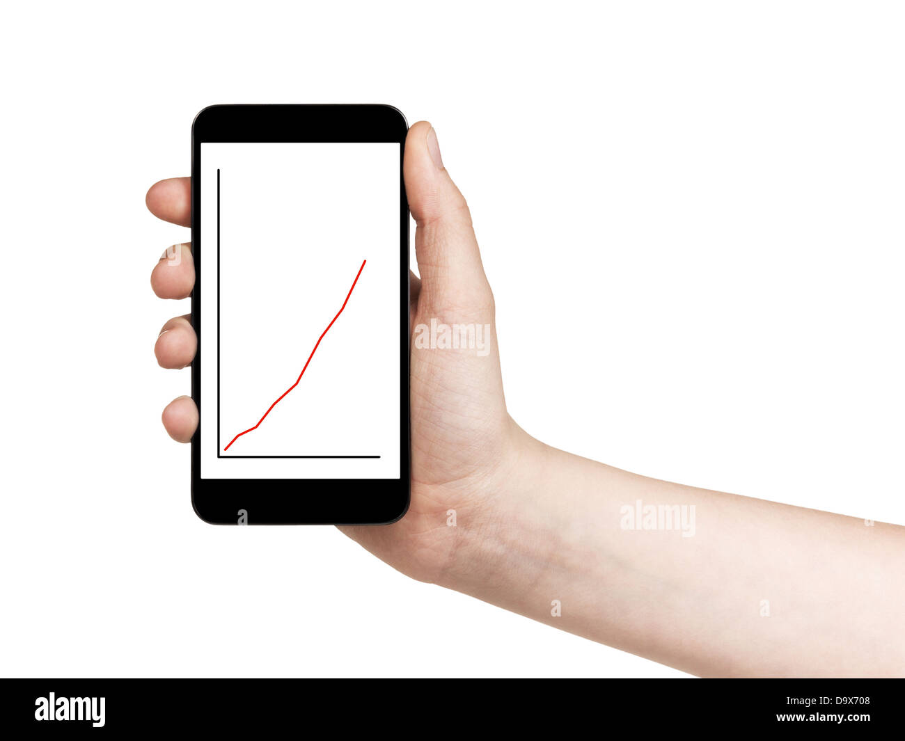 female teen hand showing graph on generic smarphone, isolated on white ...