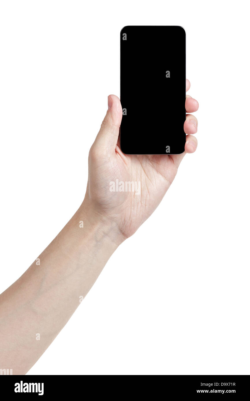 adult man hand holding generic touch device, isolated on white Stock ...