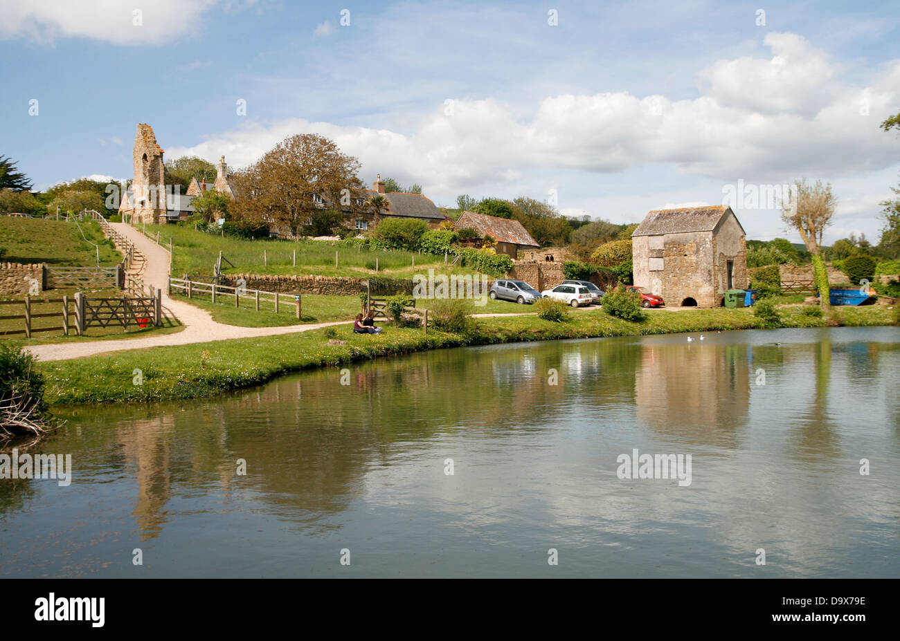 Pond and abbey ruins Abbotsbury Dorset England UK Stock Photo - Alamy