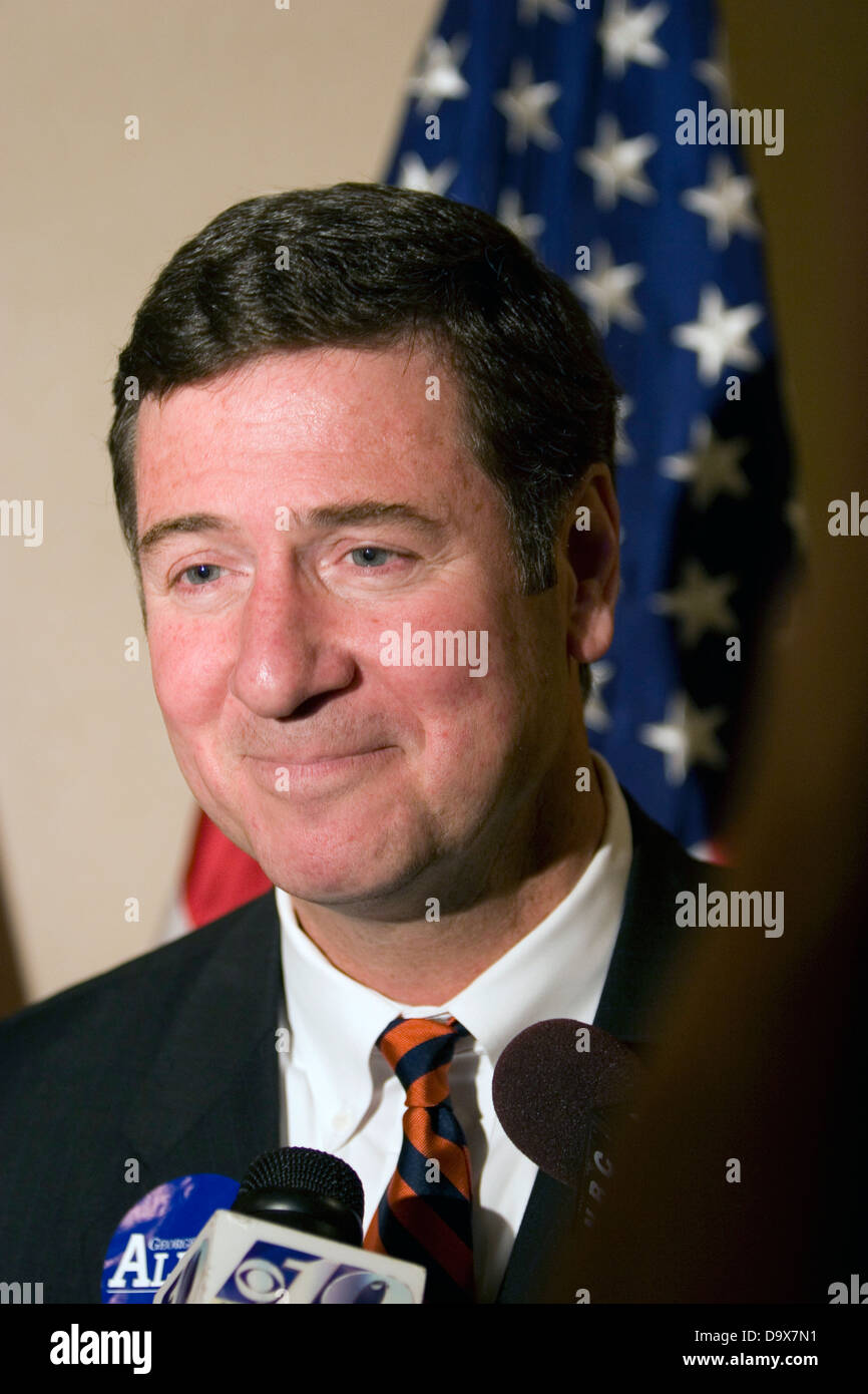 Senator George Allen (R-VA) speaks during a press conference during a ...