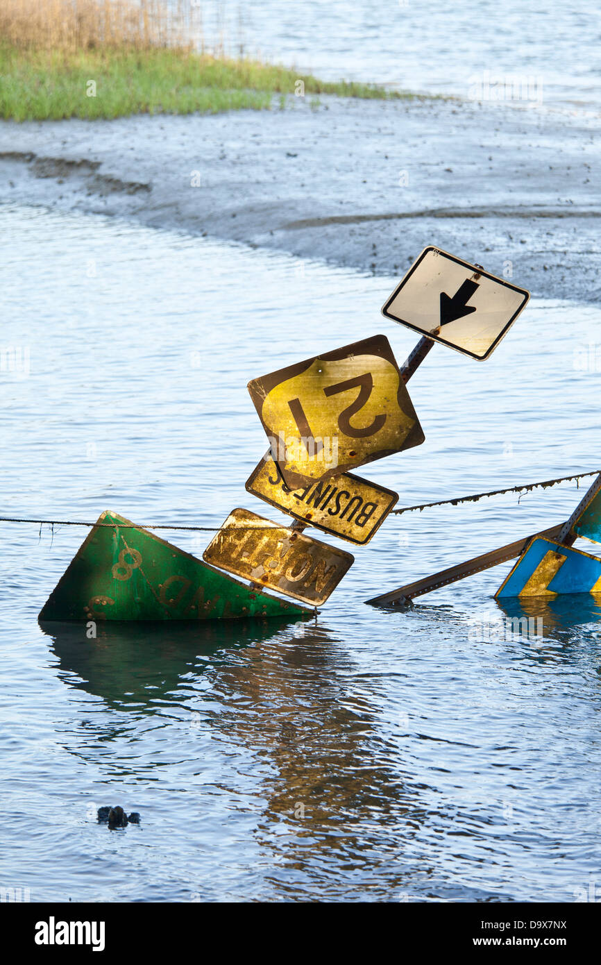 flooded road signs after natural disaster Stock Photo - Alamy