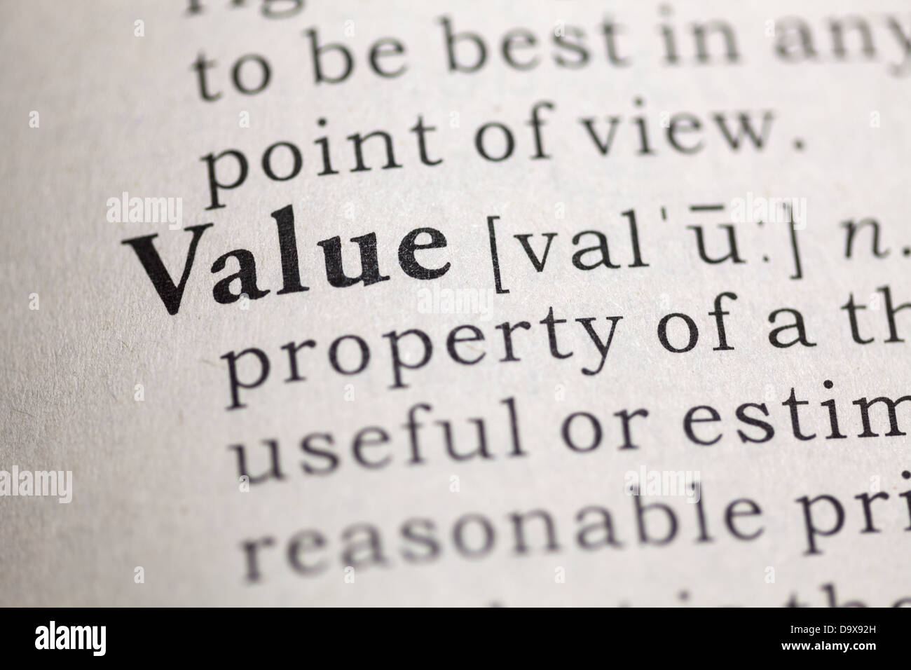 Dictionary definition of the word Value Stock Photo - Alamy