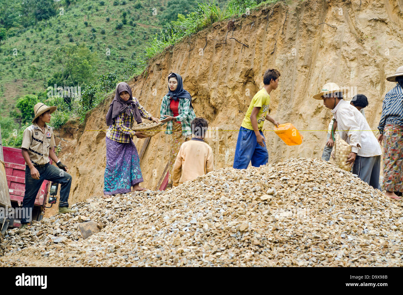 Road construction,Namhsan countryside,northern Shan,Myanmar Stock Photo ...