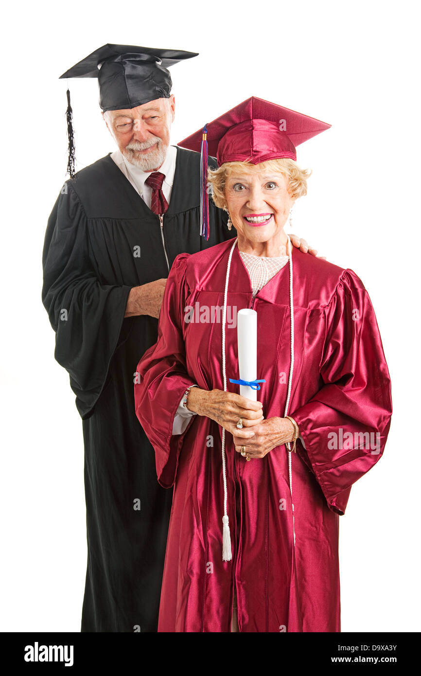 Senior woman graduate holding the diploma she just got from her ...