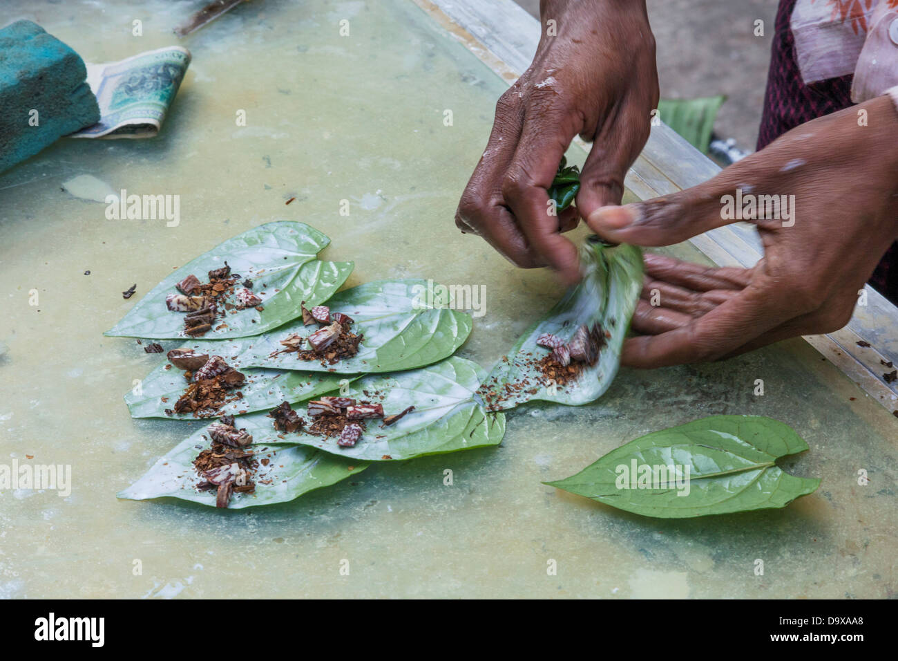 Betel nut vendor making paan, Yangon, Myanmar Stock Photo - Alamy