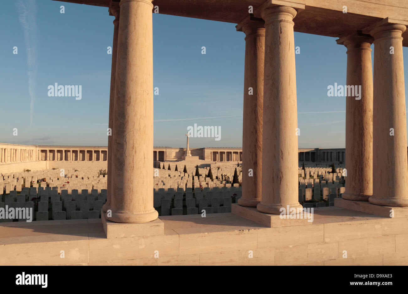 The front colonnade of the Pozieres Memorial in the Pozieres British ...