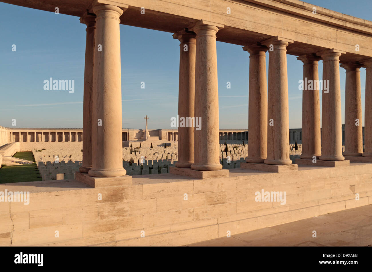 The front colonnade of the Pozieres Memorial in the Pozieres British ...