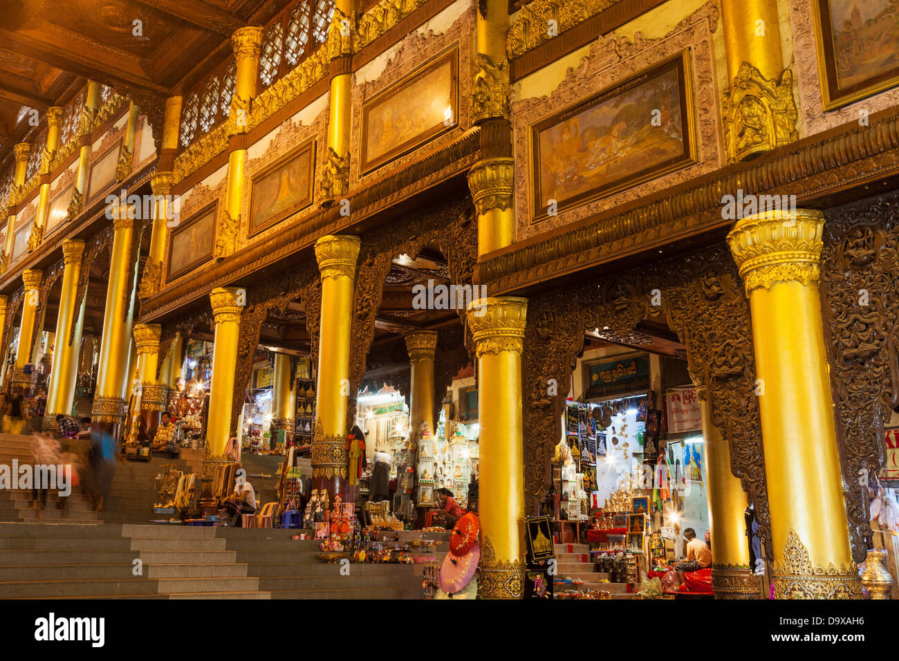 Myanmar,Yangon,Shwedagon Pagoda,Pagoda Entranceway Souvenir Shops Stock ...